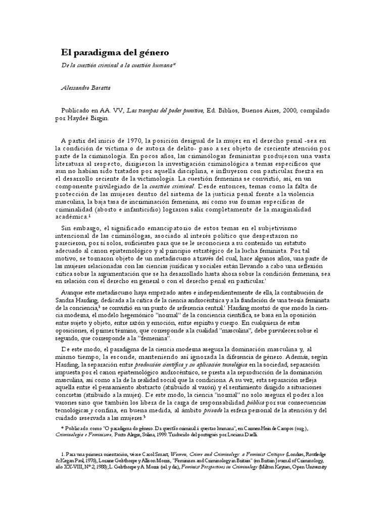 Alessandro Baratta - El Paradigma Del Genero de La Cuestion Criminal A ...