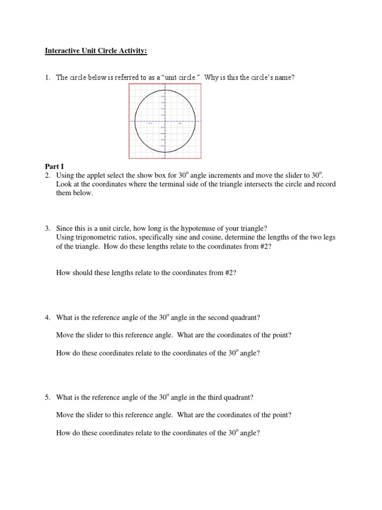 Interactive Unit Circle Activity | PDF | Trigonometric Functions | Triangle