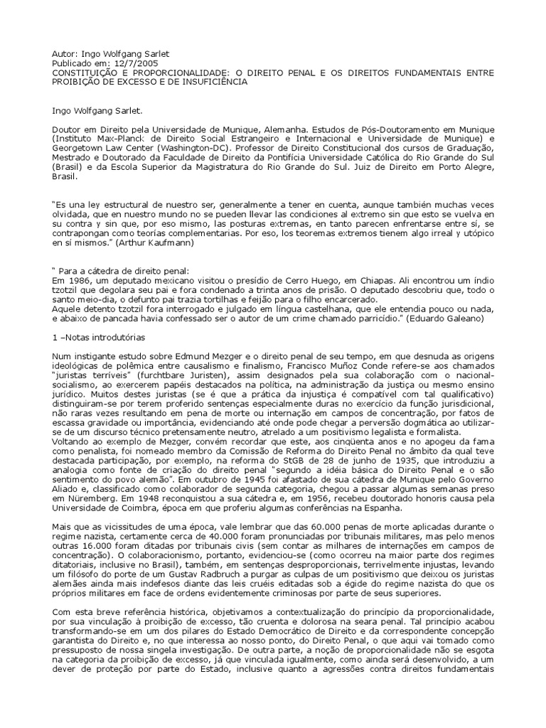 Ingo W Sarlet - Constituição e Proporcionalidade o Direito Penal e Os ...