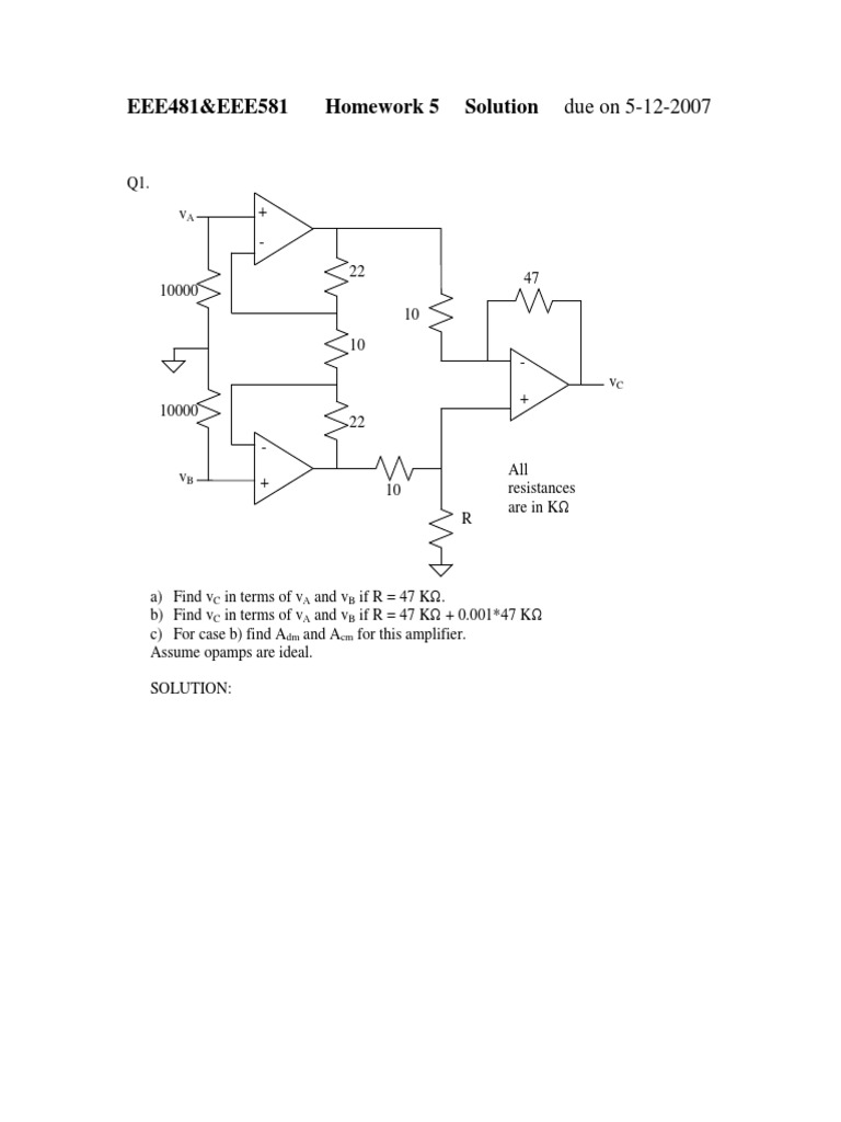 HW5 Fall 2007 EEE481&581 Solution | PDF | Amplifier | Electrical Engineering
