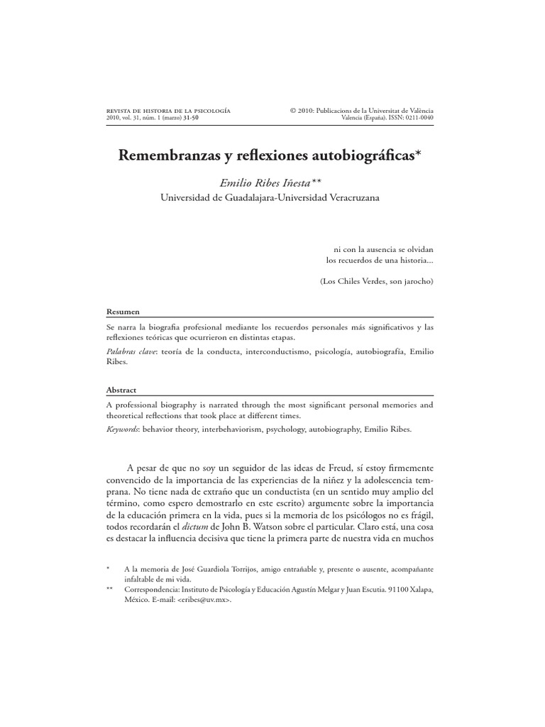 Remembranzas y Reflexiones Autobiográficas de Emilio Ribes | PDF ...