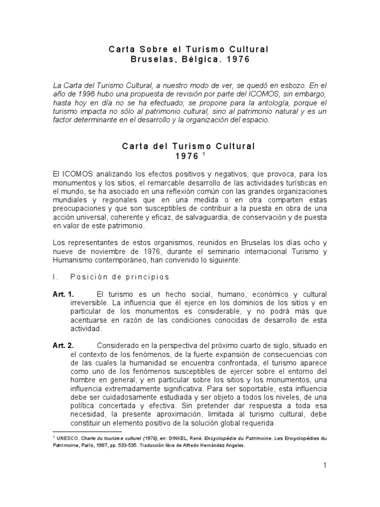 Carta Sobre El Turismo Cultural | PDF | Turismo | Bienes (Ley)
