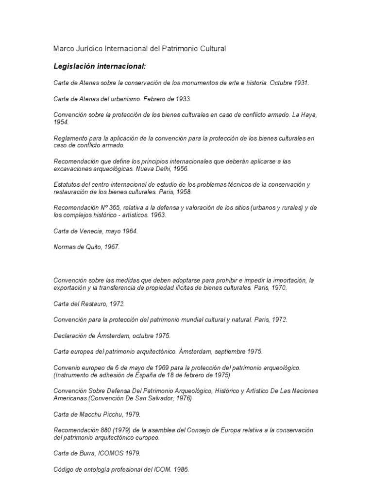 Marco Jurídico Internacional Del Patrimonio Cultural | PDF | Patrimonio de la Humanidad ...