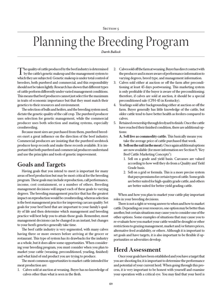 Planning The Breeding Program To Match Goals Resources And Market