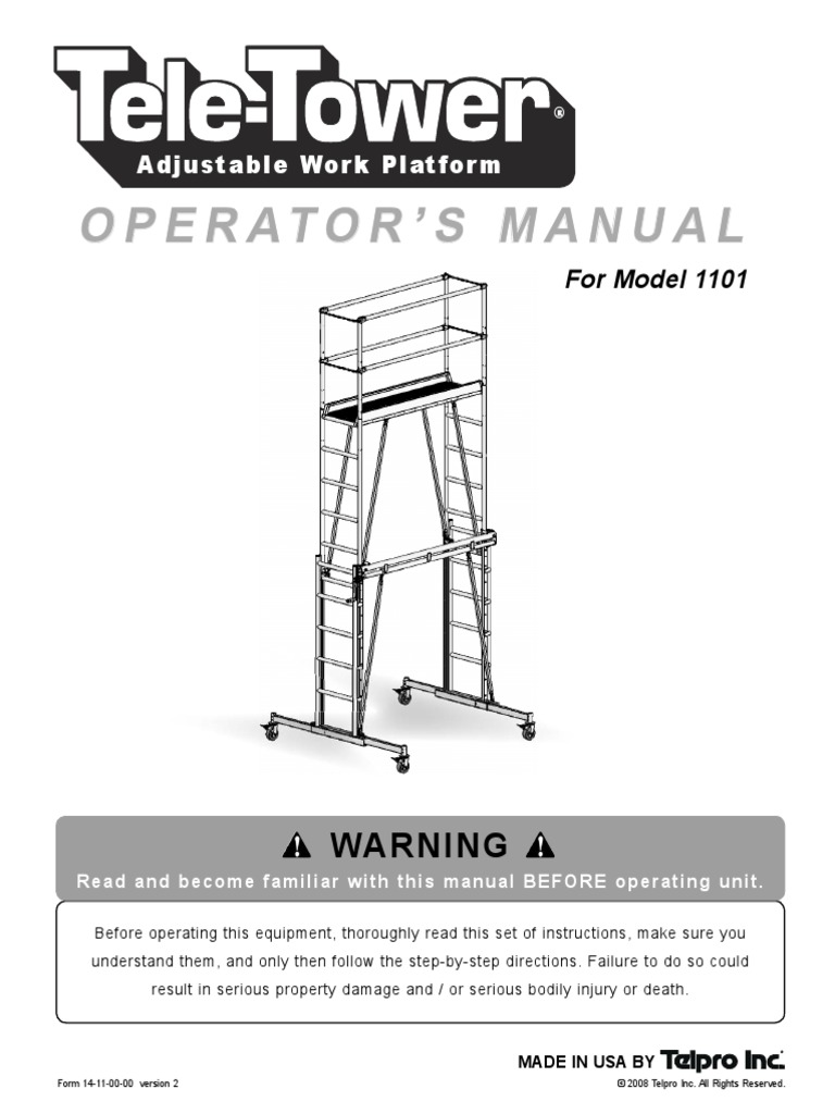 TelPro 1101 Tele-Tower Operation Manual | PDF | Rope | Scaffolding