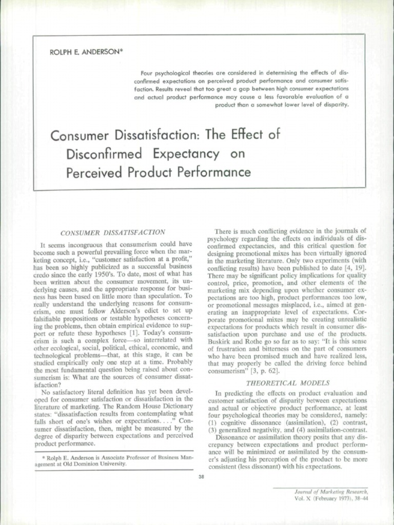 Consumer Dissatisfaction: The Effect of Disconfirmed Expectancy On ...