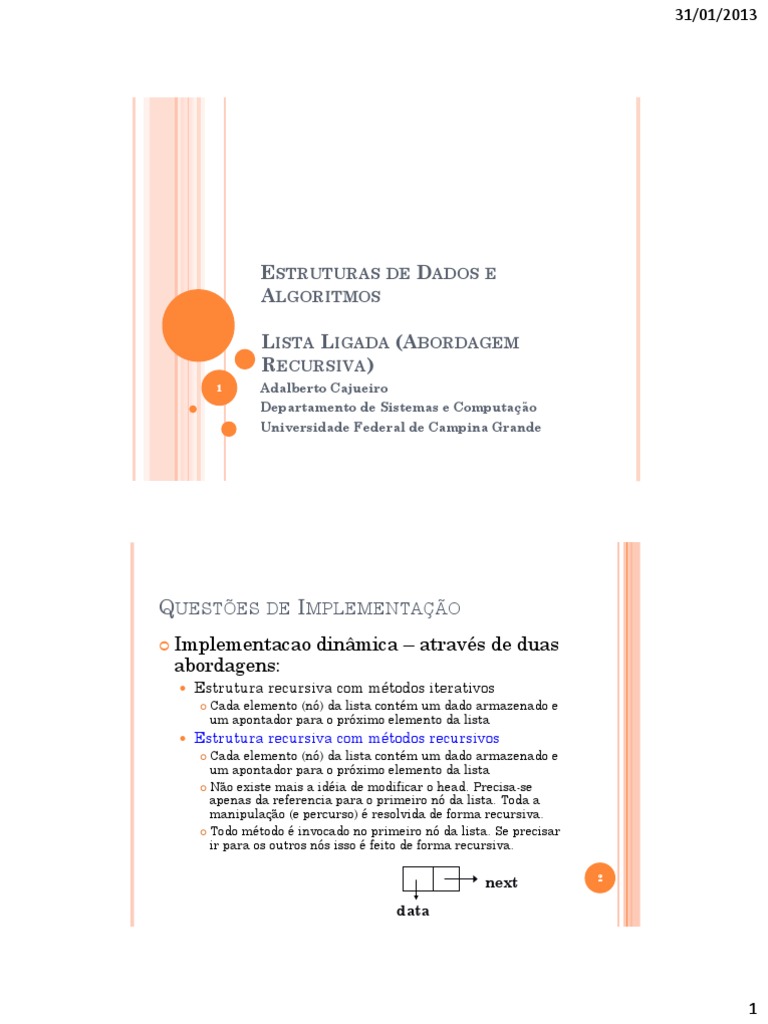 Lista Encadeada (Abordagem Recursiva) | PDF | Recursão | Estrutura de dados