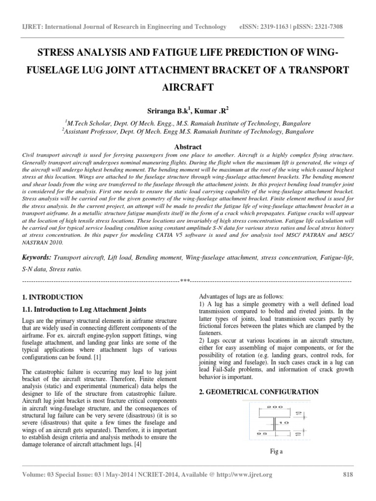 Stress Analysis and Fatigue Life Prediction of Wing - Fuselage Lug ...
