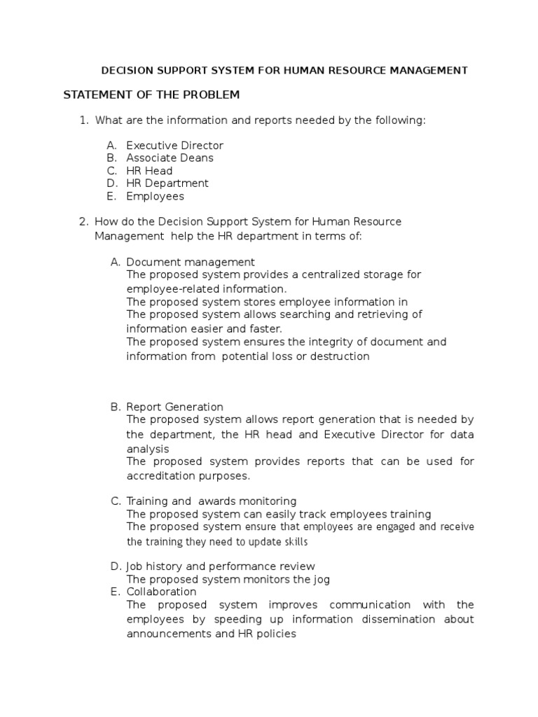 Statement of The Problem - DSS-HRM | PDF | Information | Employment