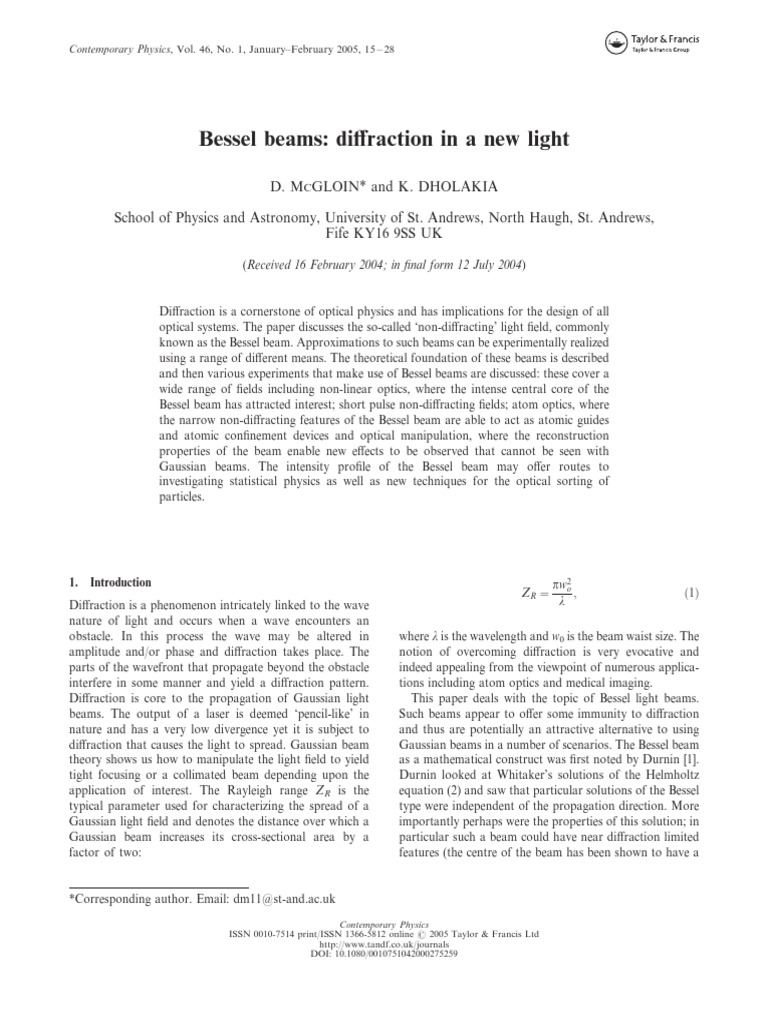 Bessel Beams: Diffraction in A New Light | PDF