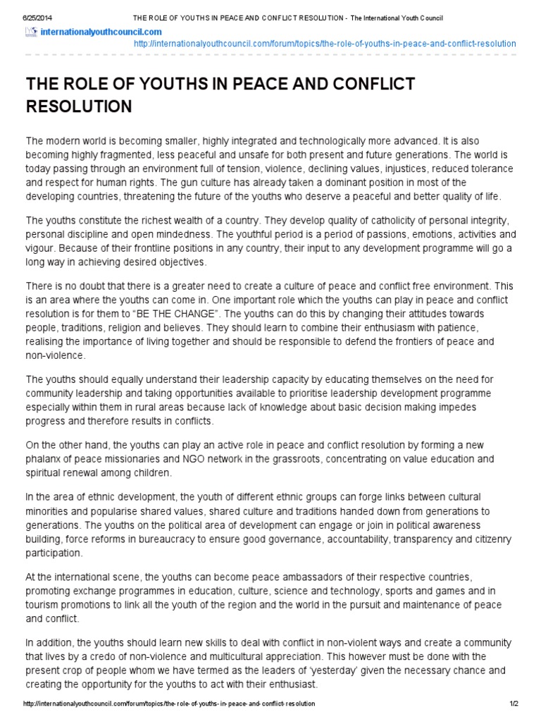 Youth and Peace | PDF | Peace | Leadership