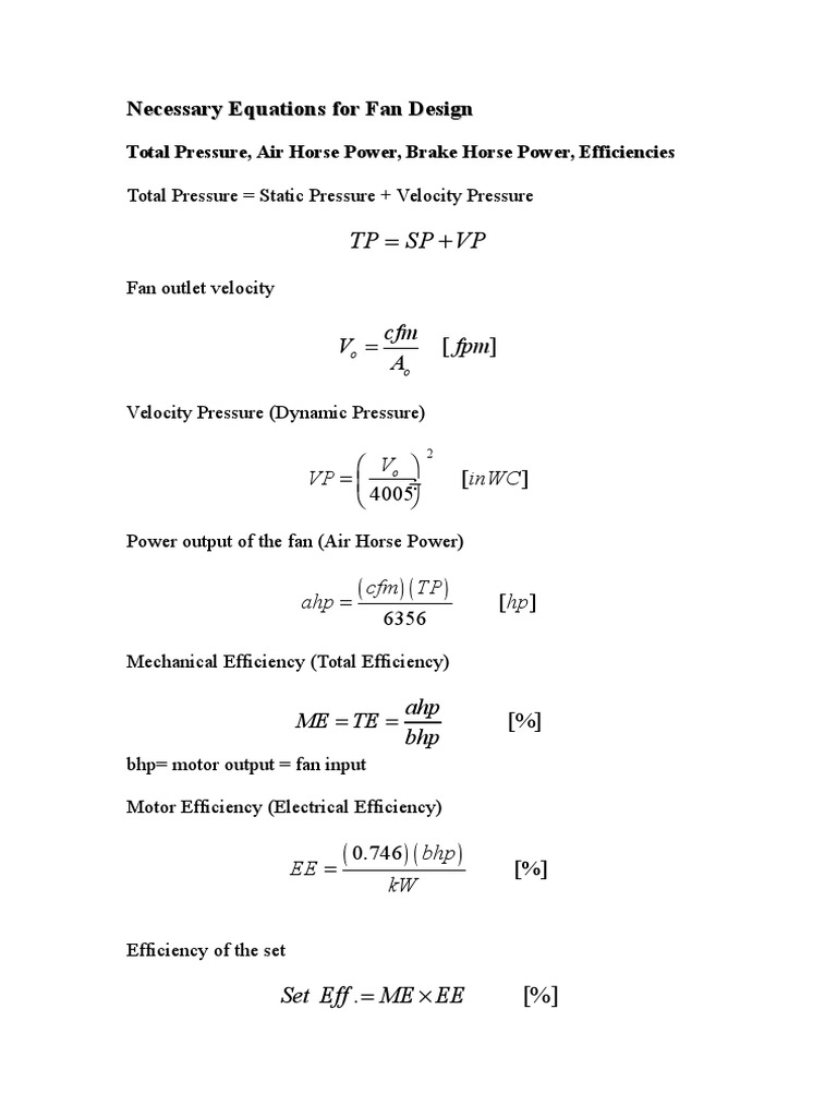 Equations and Design Considerations for Axial Flow Fans | PDF ...