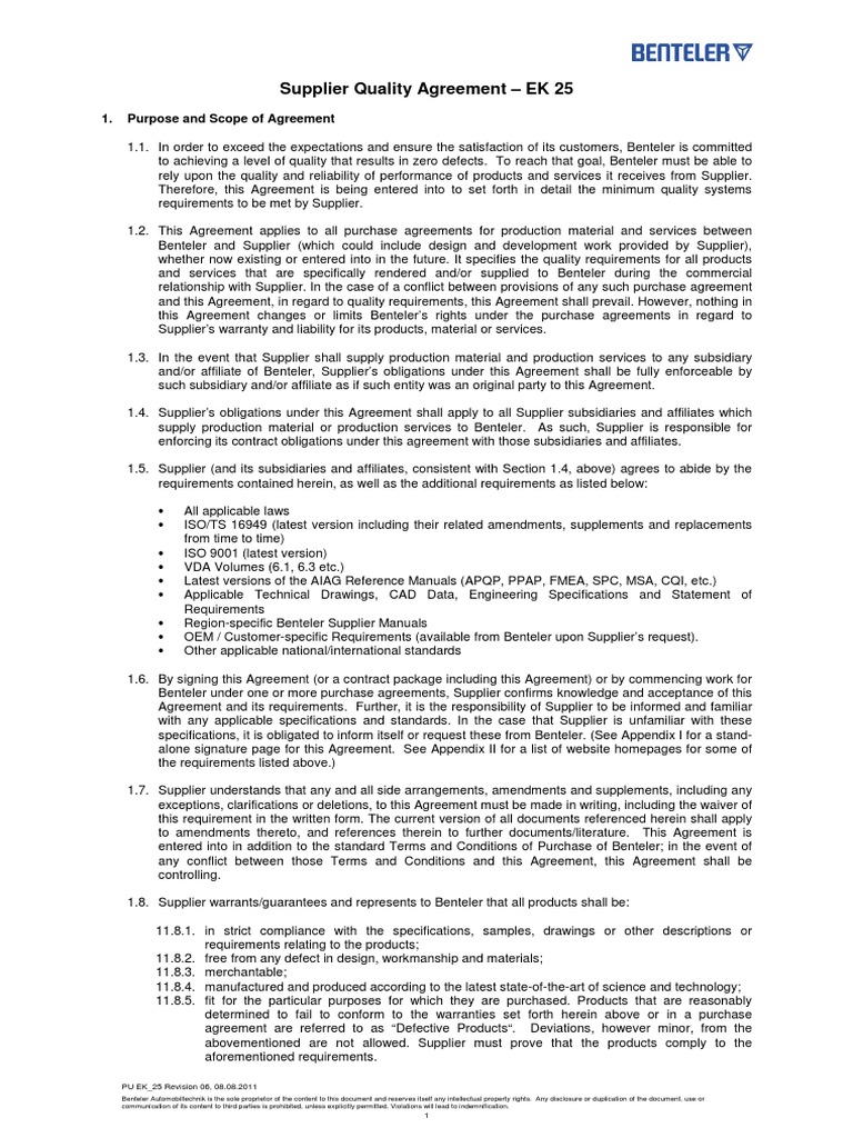 Quality Agreement | PDF | Quality (Business) | Audit