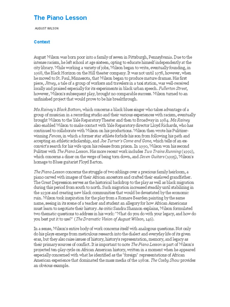 The Piano Lesson | PDF