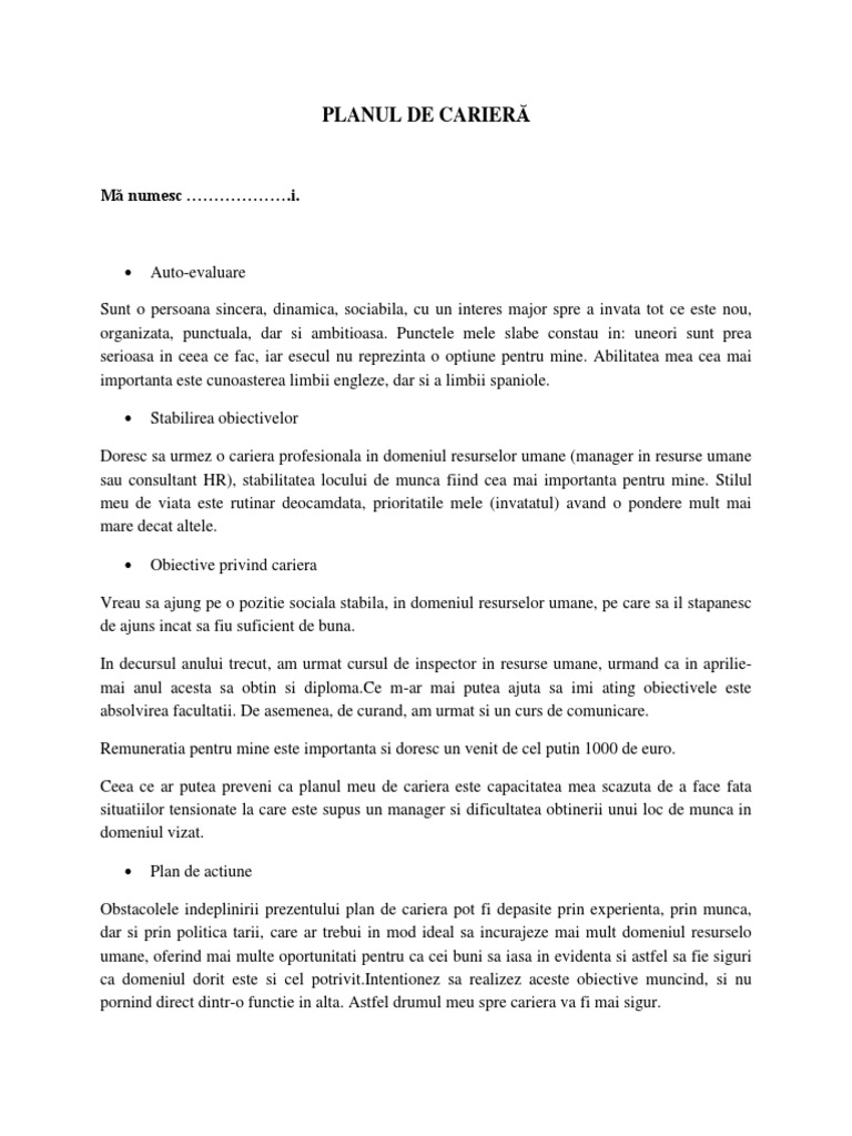 Model Plan de Cariera