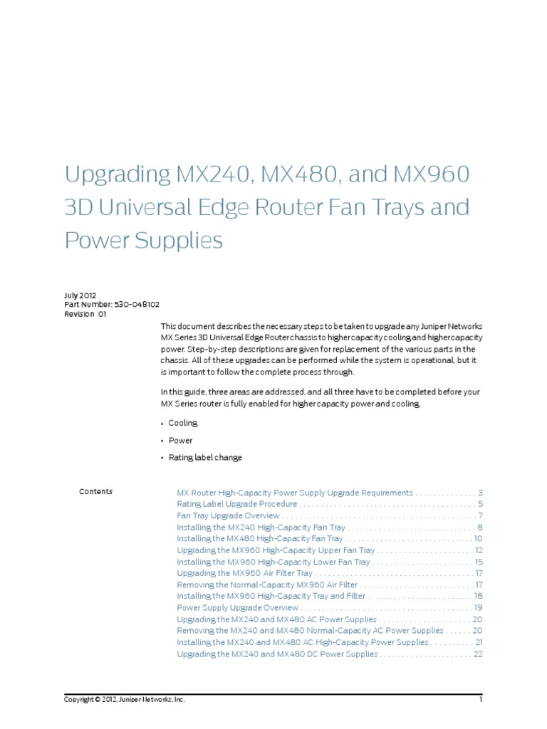 MX Series Fan Tray Power Supply Upgrade | PDF | Power Supply | Direct ...