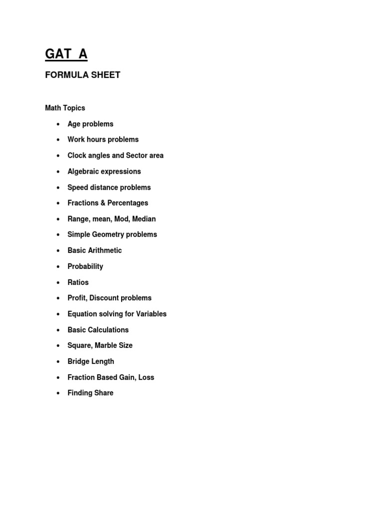 Gat Formula List | PDF