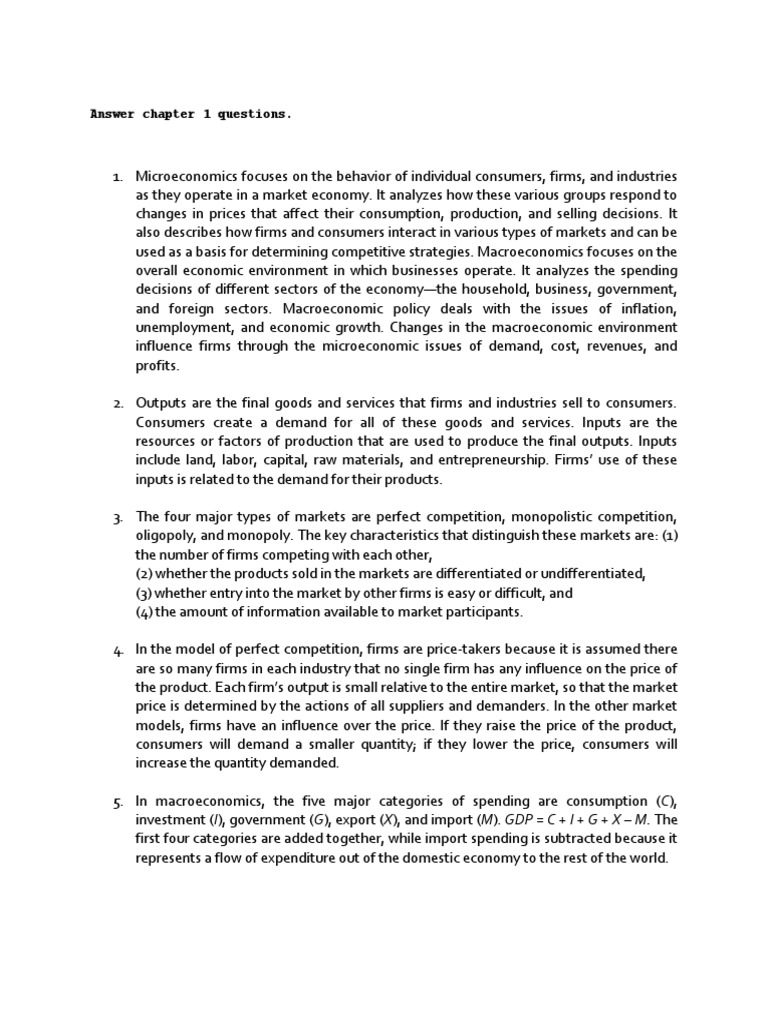 Answer Chapter 1 Questions | PDF | Macroeconomics | Microeconomics
