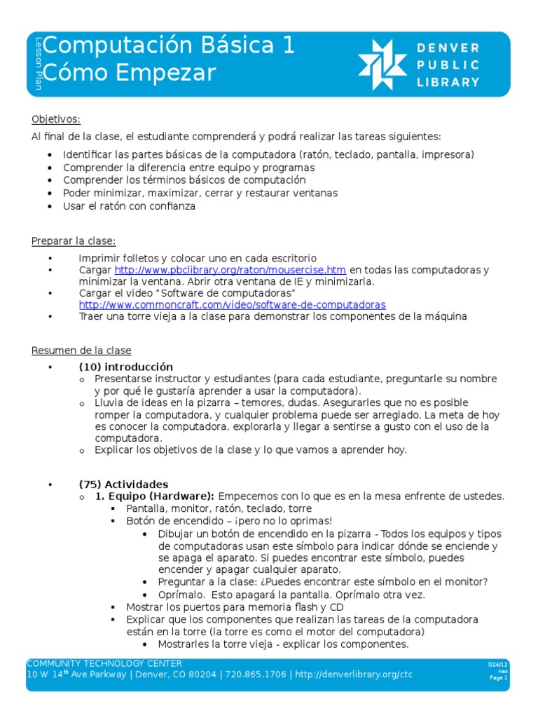 Lesson Plan - Computación Básica Cómo Empezar | PDF | Point and Click | Ventana (informática)