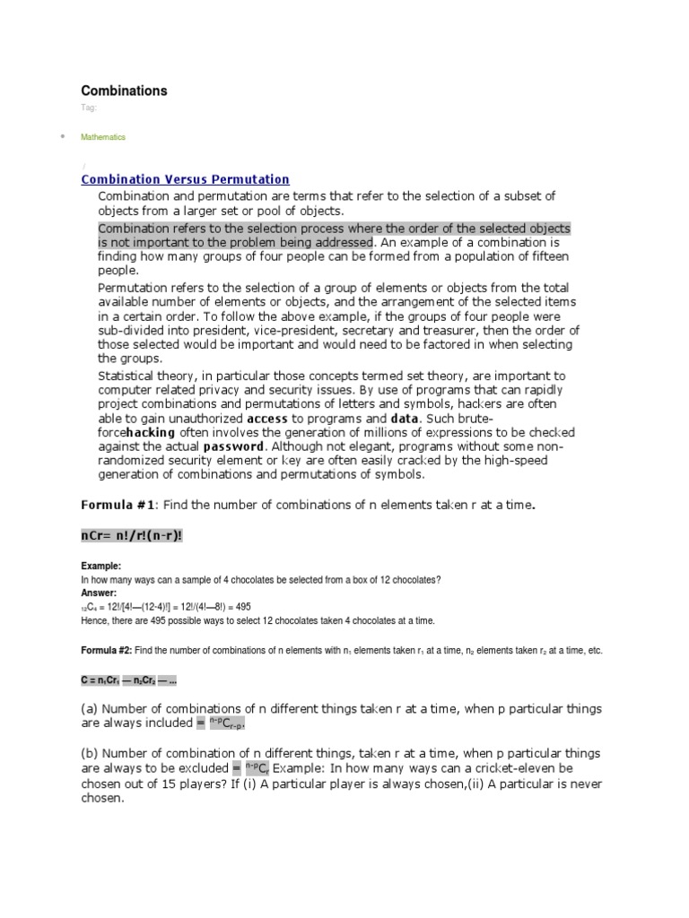 Cat Combination | PDF | Permutation | Probability