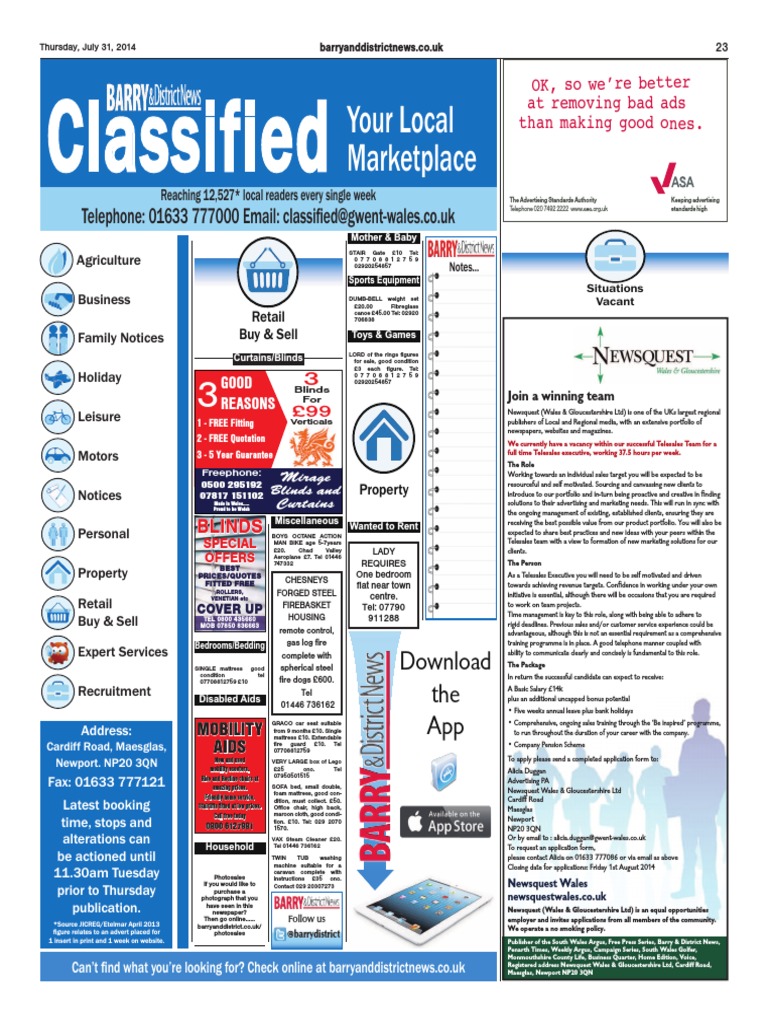 Bar Classifieds 310714 | Download Free PDF | Advertising | Marketing