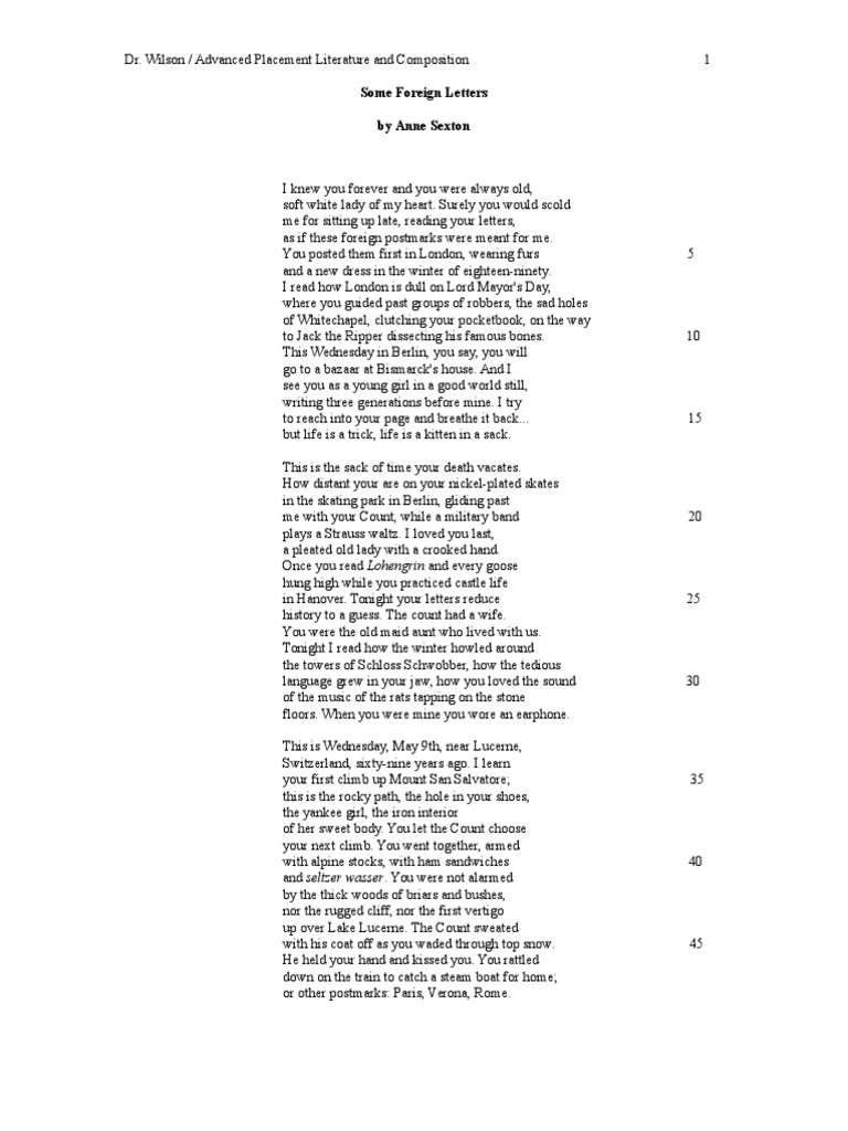 Some Foreign Letters by Anne Sexton | PDF | Poetry