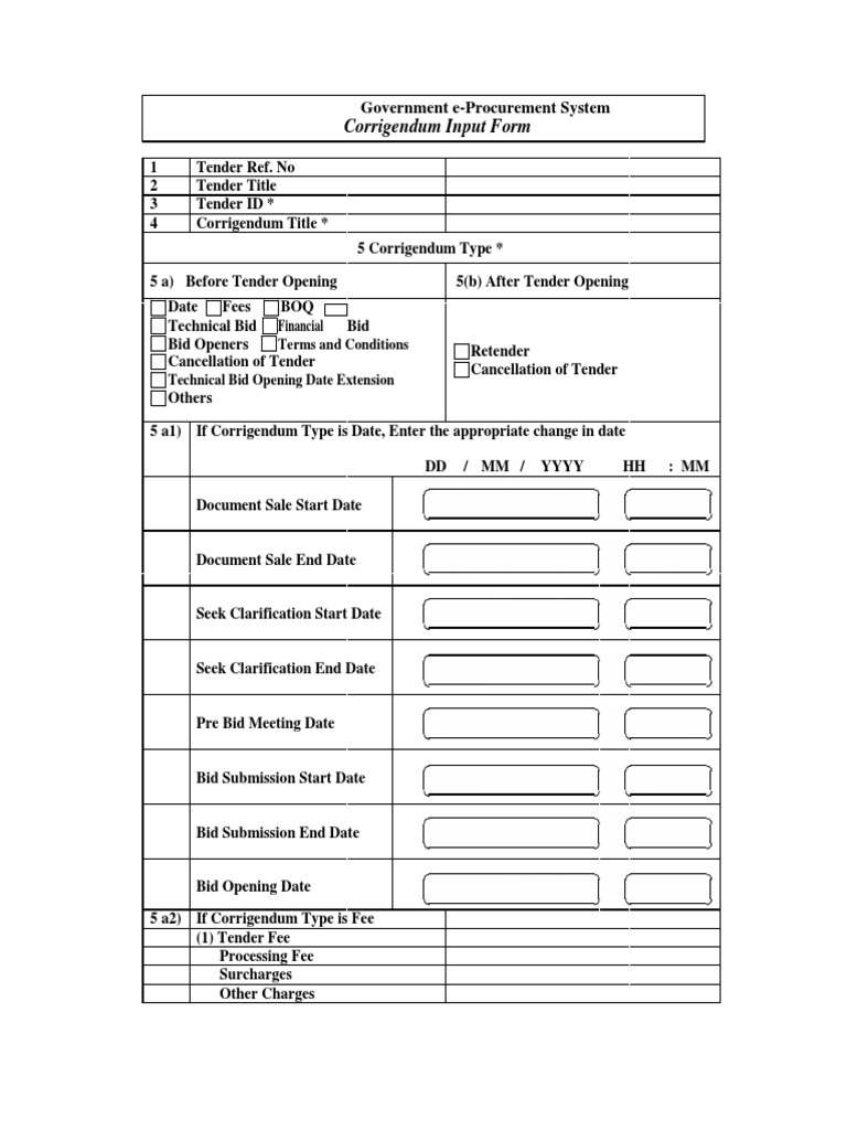 Corrigendum Inputform | PDF | Fee | Service Industries