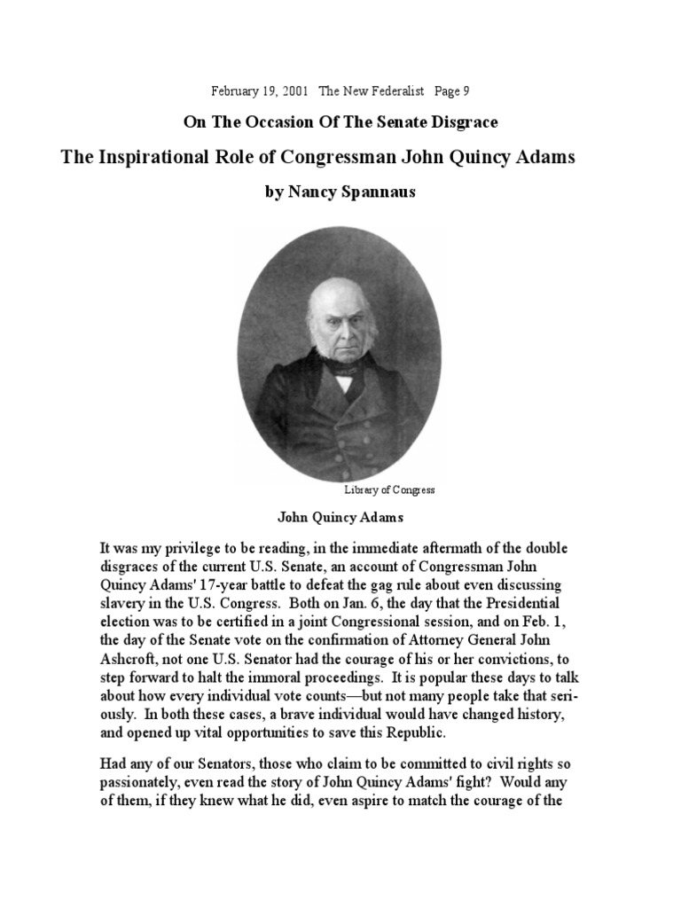Inspirational Role of Congressman John Quincy Adams | PDF | African ...