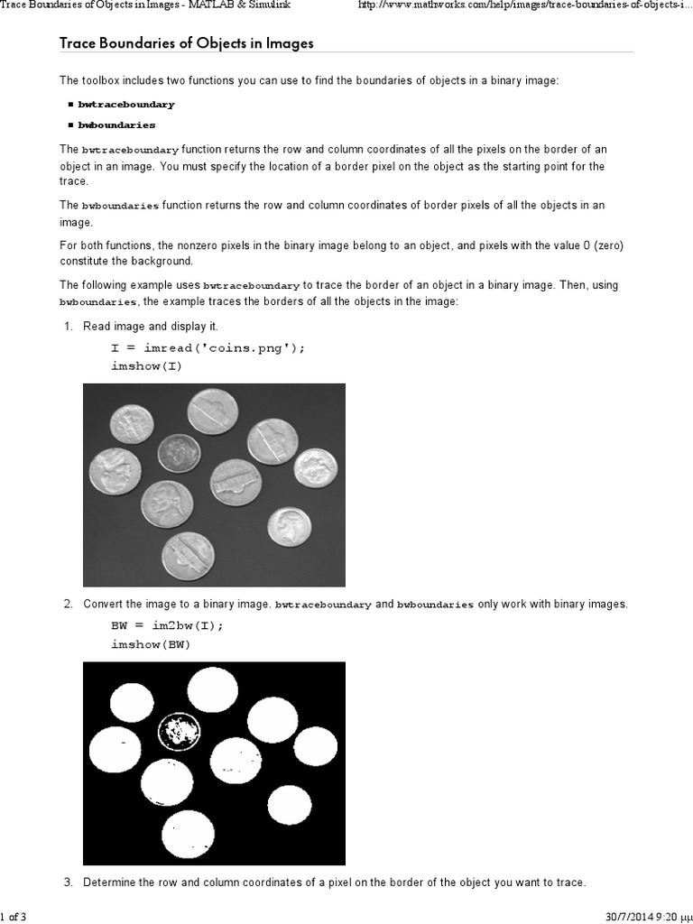 Trace Boundaries of Objects in Images - MATLAB | PDF | Matlab | Computer Graphics