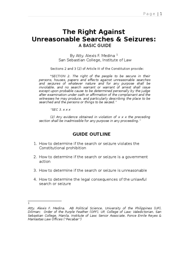 The Right Against Unreasonable Searches & Seizures:: A Basic Guide | PDF