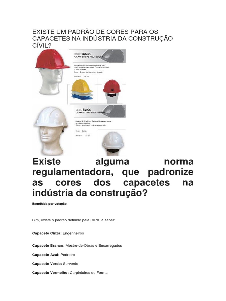 Cores de Capacetes na Construção Civil | PDF | Cor | Eletricista