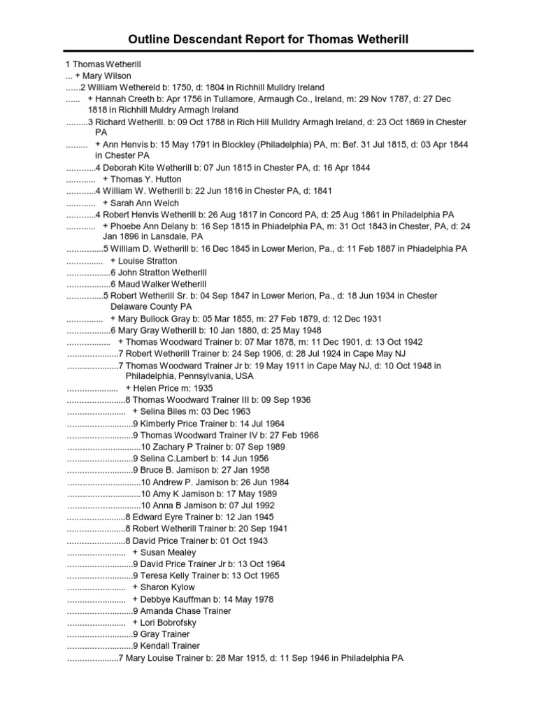 Wetherill Family Descendant Report | PDF