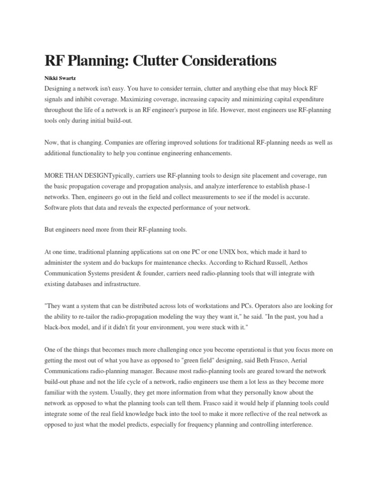 RF Planning: Clutter & Coverage | PDF | Antenna (Radio) | Reflection ...