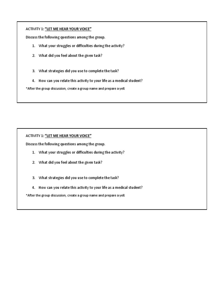 After The Group Discussion, Create A Group Name and Prepare A Yell ...