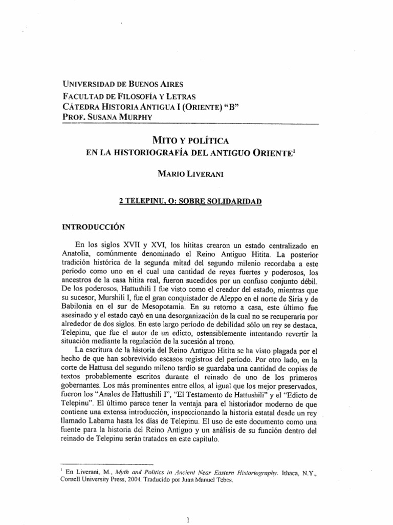 LIVERANI MARIO (1) - Mito y Politica en La Historiografia Del Antiguo ...