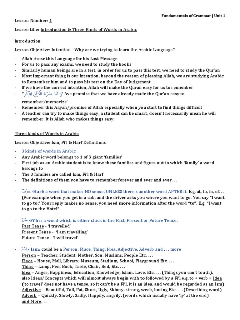 Arabic With Husna - 1 - Introduction & Three Kinds of Words in Arabic ...