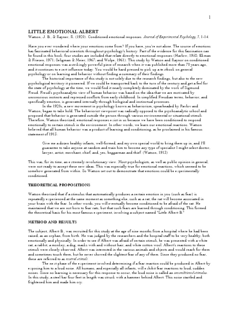 Read Little Albert | Classical Conditioning | Emotions