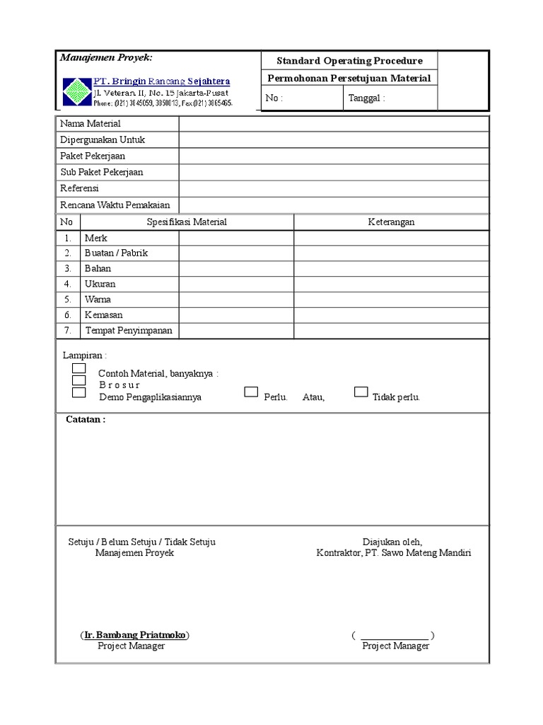 Contoh Form Persetujuan Material Proyek | PDF