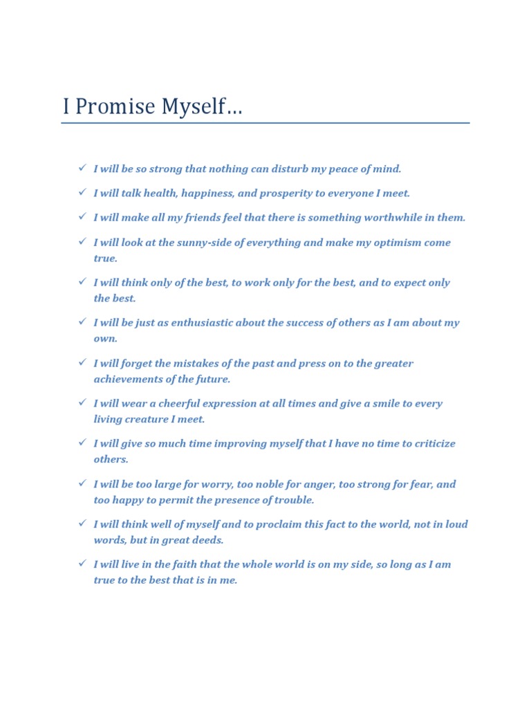I Promise Myself: A Commitment to Strength | PDF | Wellness