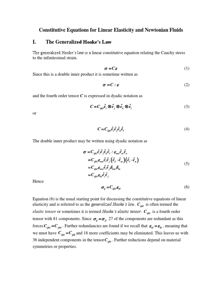 Constitutive Equations for Linear Elasticity Hooks Law | Linear Elasticity | Elasticity (Physics)