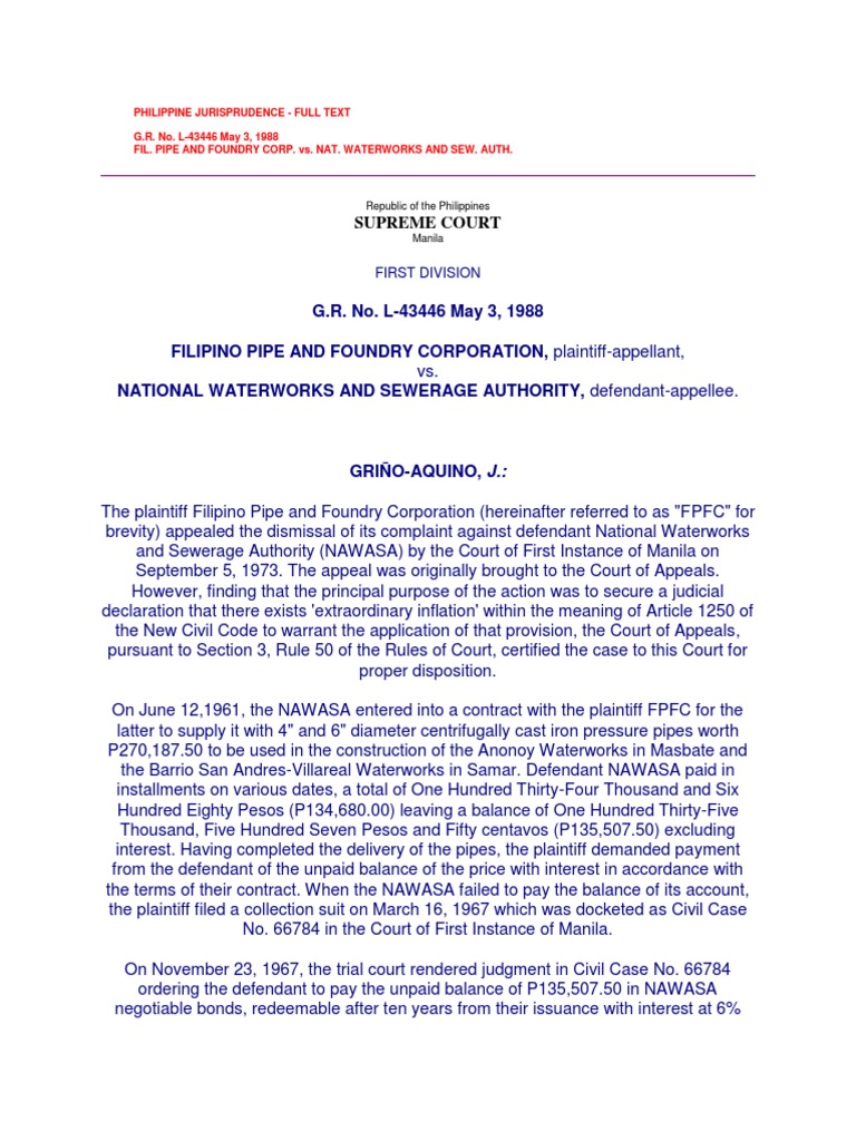 Filipino Pipe and Foundry Corporation Vs Nawasa | PDF