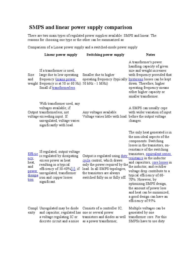 SMPS and Linear Power Supply Comparison | PDF | Power Supply ...