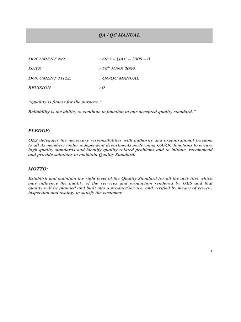 QA QC Manual | PDF | Quality Assurance | Specification (Technical Standard)