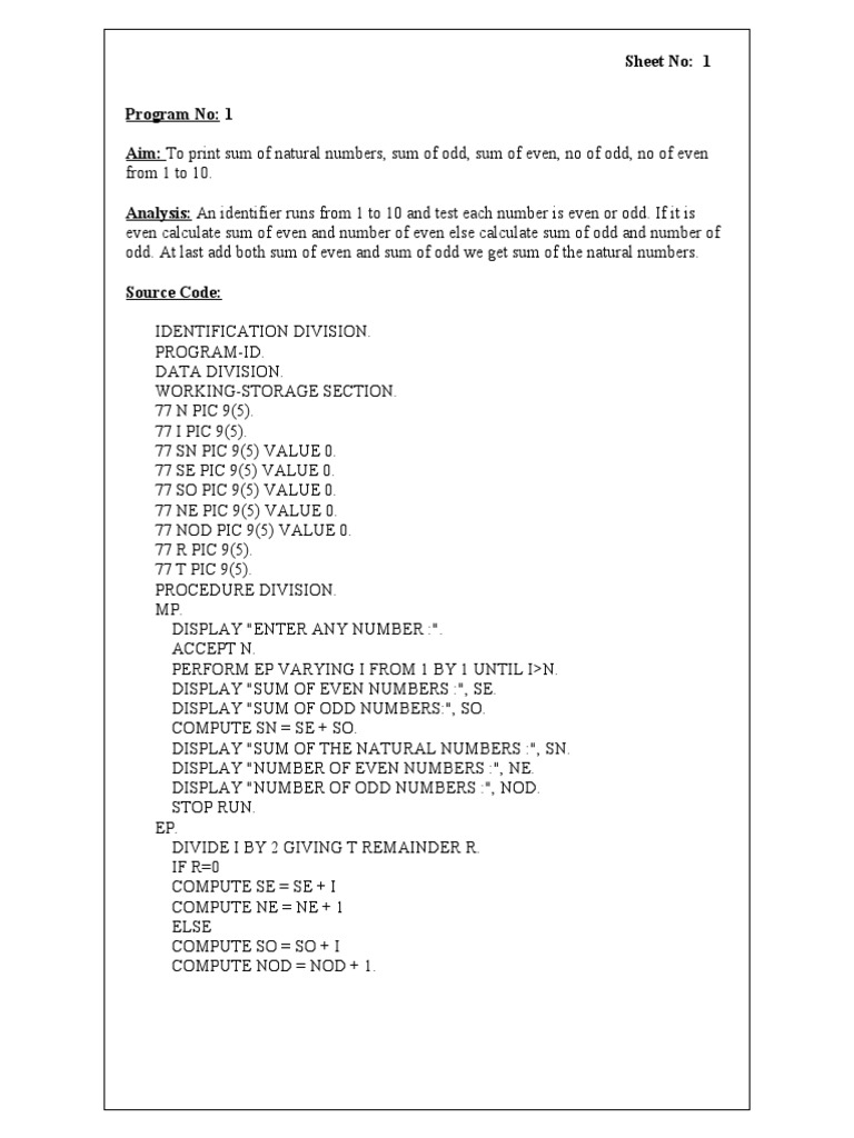 COBOL Lab | PDF | Identifier | Matrix (Mathematics)