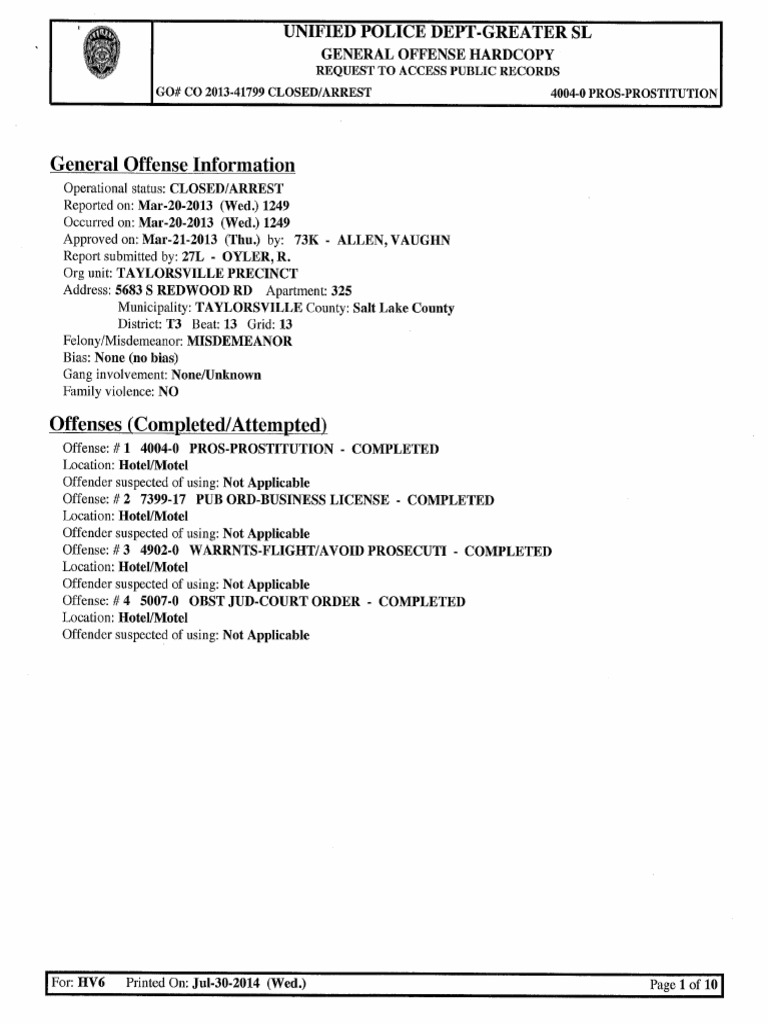 Bruce Wisan Police Report On Oral Sex and Showering With A Prostitute | PDF | Sex Industry ...