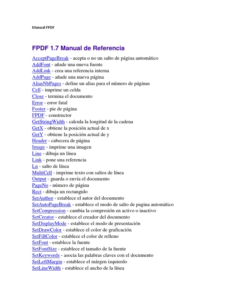 Manual FPDF | PDF | Archivo de computadora | Tabla (base de datos)