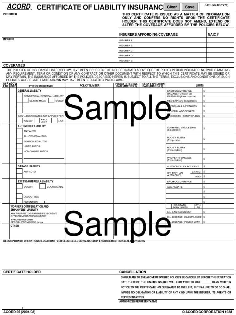 Sample: Certificate of Liability Insurance | PDF | Civil Law (Legal ...