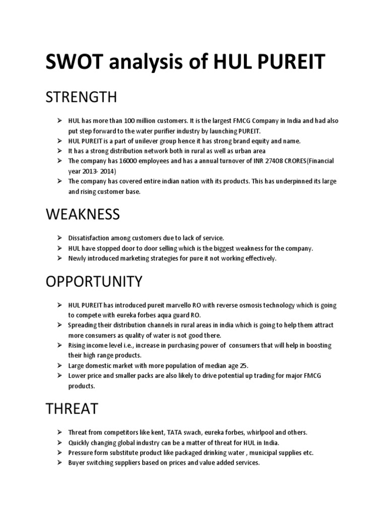 Swot Analysis of Hul Pureit | PDF
