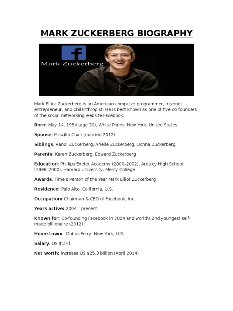 History Of Life Of Mark Zuckerberg Pdf Mark Zuckerberg Facebook