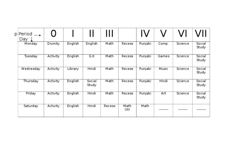 6th Grade Weekly Class Schedule | PDF
